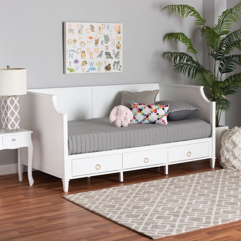Lowri Traditional 3-Drawer Twin Daybed in White Finish by Baxton Studio ...