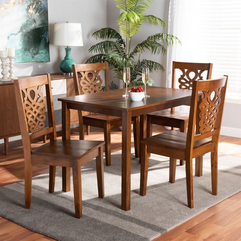 Luisa 5 Piece Dining Room Set in Walnut Brown Finish by Baxton Studio ...