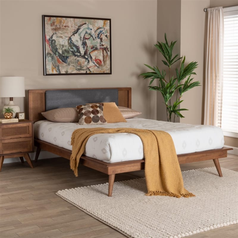 Eliseo Platform Queen Bed in Dark Grey and Walnut Brown Finish by ...