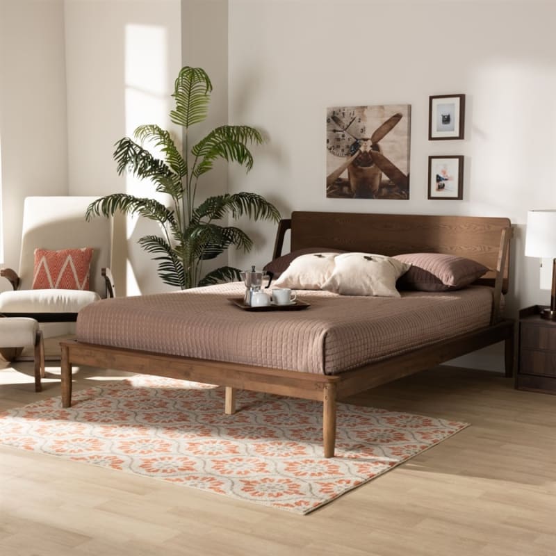 Sadler Platform Bed in Ash Walnut Brown Finish by Baxton Studio - BAX ...