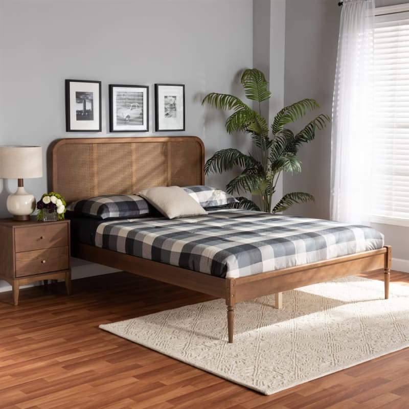 Elston Platform Bed in Walnut Brown and Synthetic Rattan Finish by ...