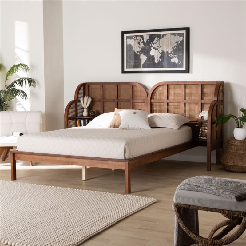 Cascadia Wingback Platform Queen Bed in Walnut Brown Finish by Baxton ...