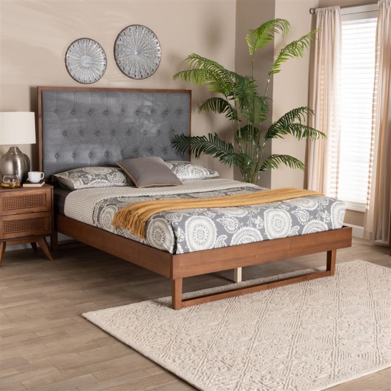 Bryn Platform Queen Bed in Grey and Walnut Brown Finish by Baxton ...