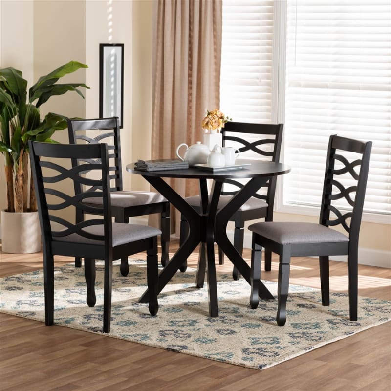 Mila 5 Piece Round Dining Room Set in Grey and Dark Brown Finish by ...