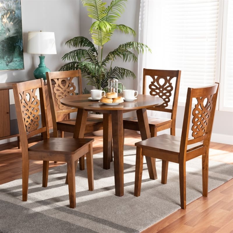 Mina 5 Piece Round Table Dining Room Set in Walnut Brown Finish by ...