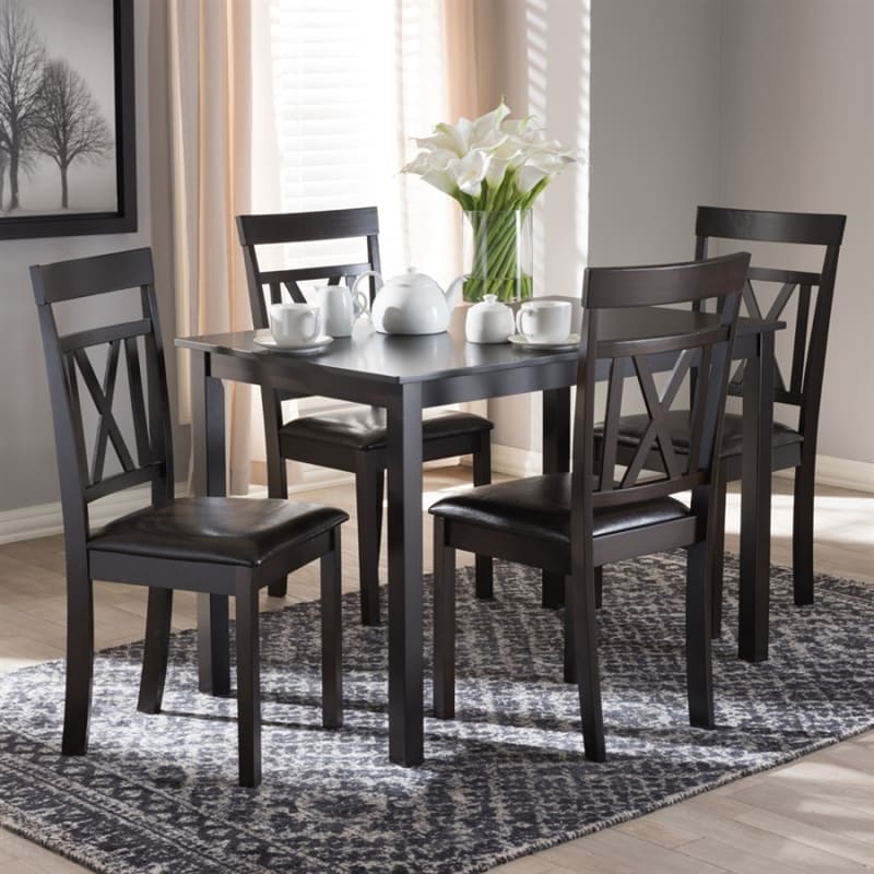 Rosie 5 Piece Rectangular Dining Room Set in Dark Brown Faux Finish by ...