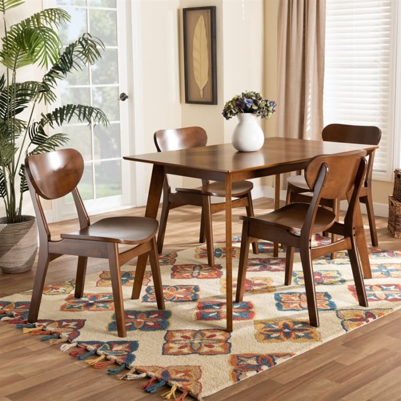 Katya 5 Piece Dining Room Set in Walnut Brown Finish by Baxton Studio ...