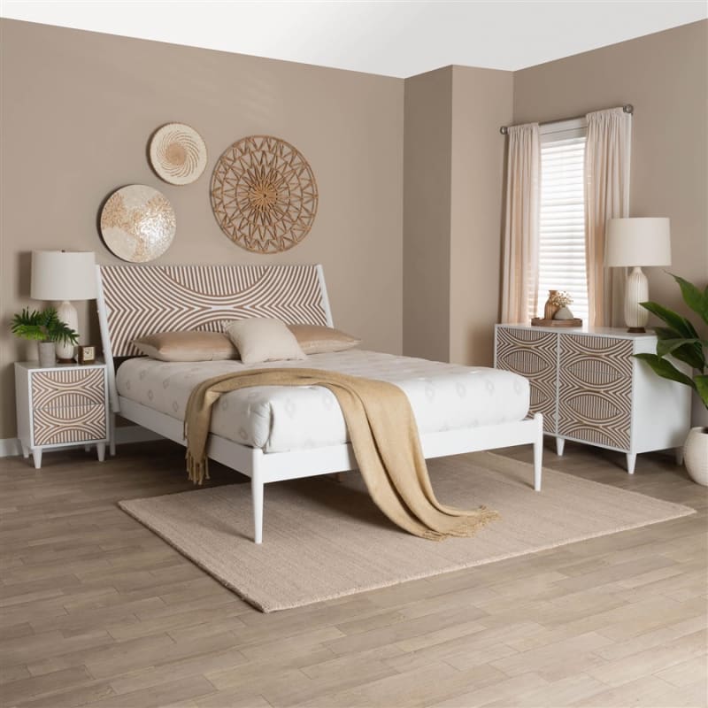 Louetta 5 Piece Caved Contrasting Queen Bedroom Set in White Finish by ...
