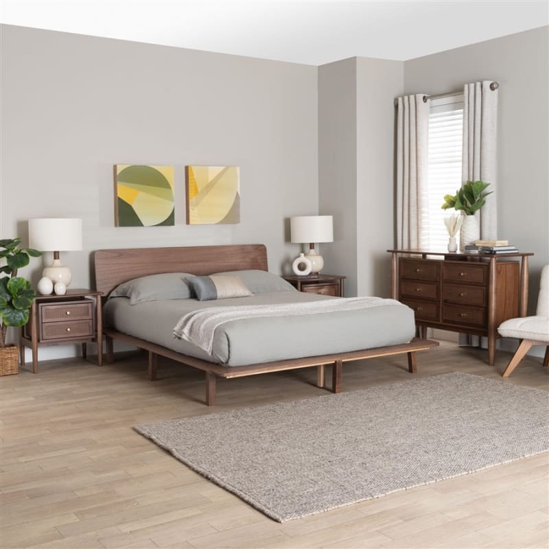 Alyssa 6 Piece Japandi Queen Bedroom Set in Walnut Brown Finish by ...