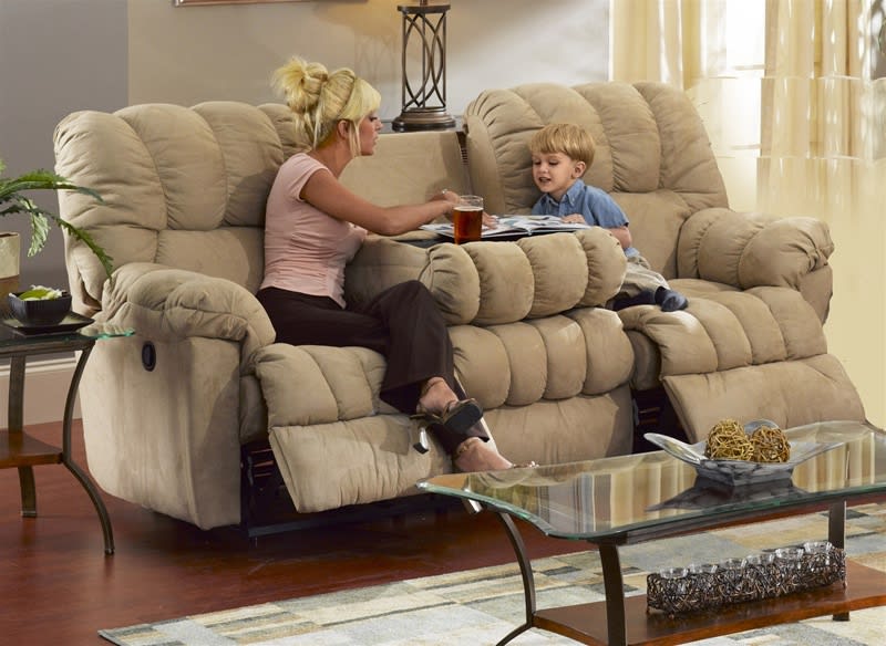 Cuddler Saddle Suede Cloth Reclining Sofa by Catnapper - Manual Recline