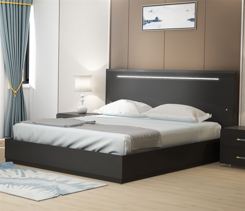 Florence Bed in Gloss Black Finish by Chintaly - CHI-FLORENCE-QN-BED