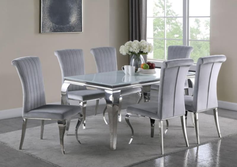 Carone Grey Chair 7 Piece Dining Set in Stainless Steel Finish by ...