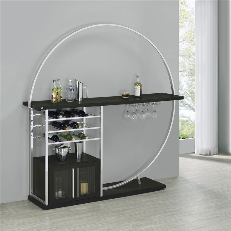 Risley 2-Door Circular LED Wine Cabinet in Dark Charcoal/Chrome Finish ...