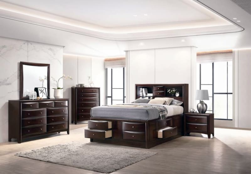 Phoenix Storage Bed 6 Piece Bedroom Set in Rich Deep Cappuccino Finish ...