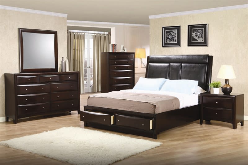 Phoenix Storage Platform Bed 6 Piece Bedroom Set in Rich Deep ...