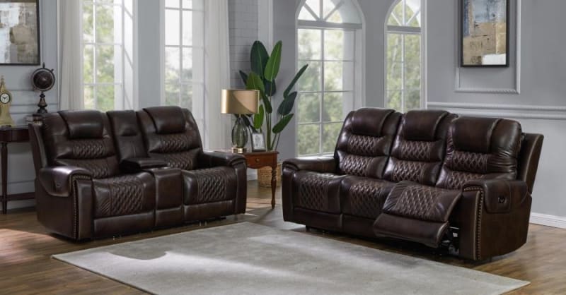 North 2 Piece Power Reclining Living Room Set in Brown Leather by ...
