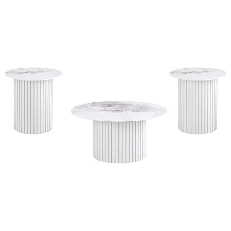 Rowena 3 Piece Coffee Table Set in White Faux Marble Finish by Coaster ...