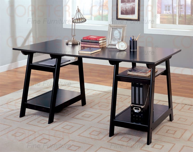 Trestle Style Office Desk in Black Finish by Coaster - 800361