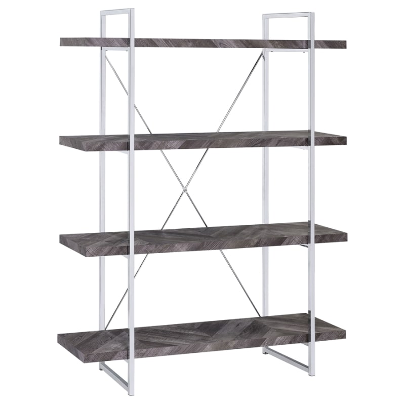Grimma 63-Inch 4-Shelf Bookshelf in Rustic Grey and Chrome Finish by ...