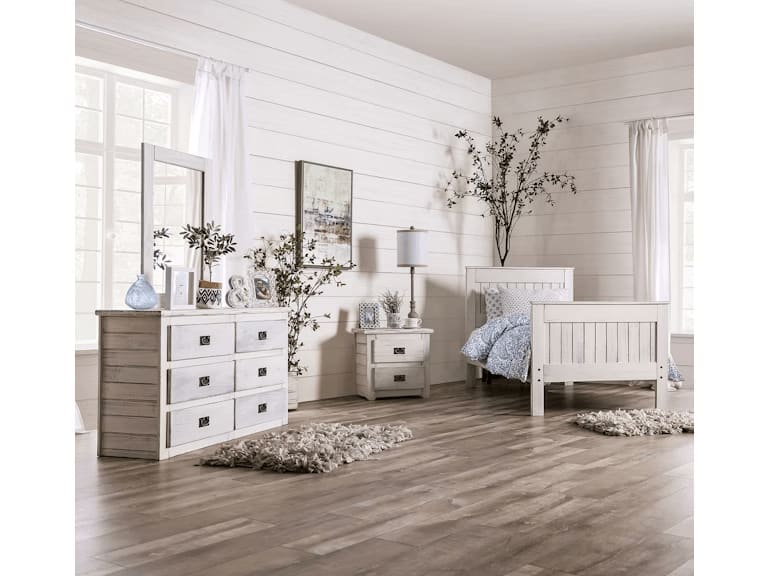 Rockwall 4 Piece Full Bed Bedroom Set in Weathered White Finish by ...