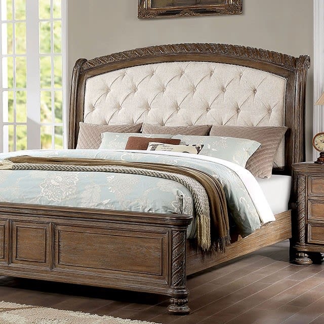 Timandra Bed in Beige/Rustic Natural Tone Finish by Furniture of ...