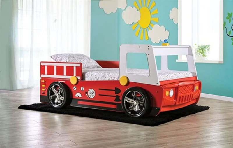 Firestall Twin Bed in Red Finish by Furniture of America - FOA-CM7644-B