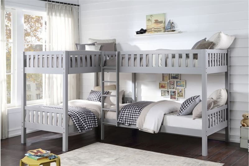 Orion Corner Bunk Bed in Gray Finish by Home Elegance - HEL-B2063CN-1