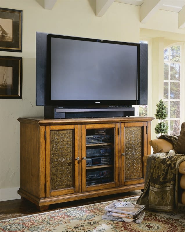 Telluride 60-Inch Plasma Console with Brass in Distressed Wood Finish ...