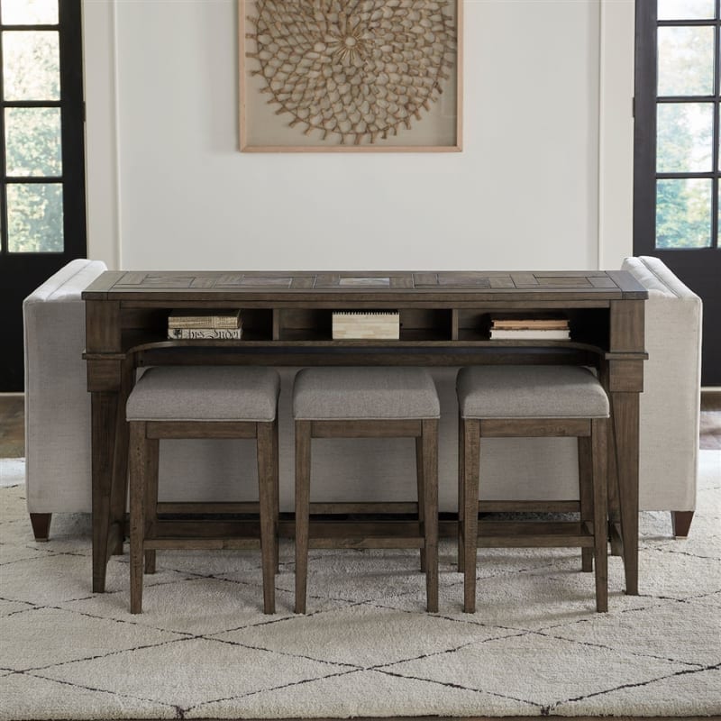 Arrowcreek 4 Piece Console Bar Table Set in Weathered Stone Finish by ...