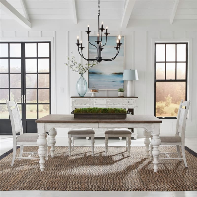 River Place 5 Piece Rectangular Dining Room Set in Riverstone White and ...
