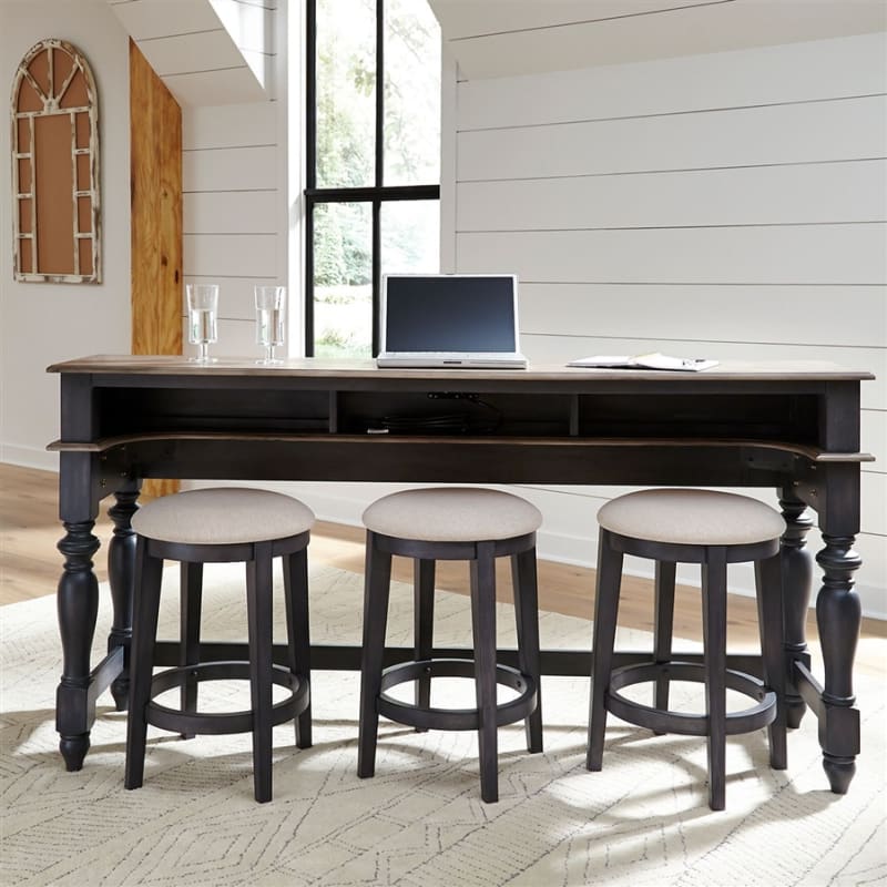 Ocean Isle Console Bar Table 4 Piece Set in Slate and Weathered Pine ...
