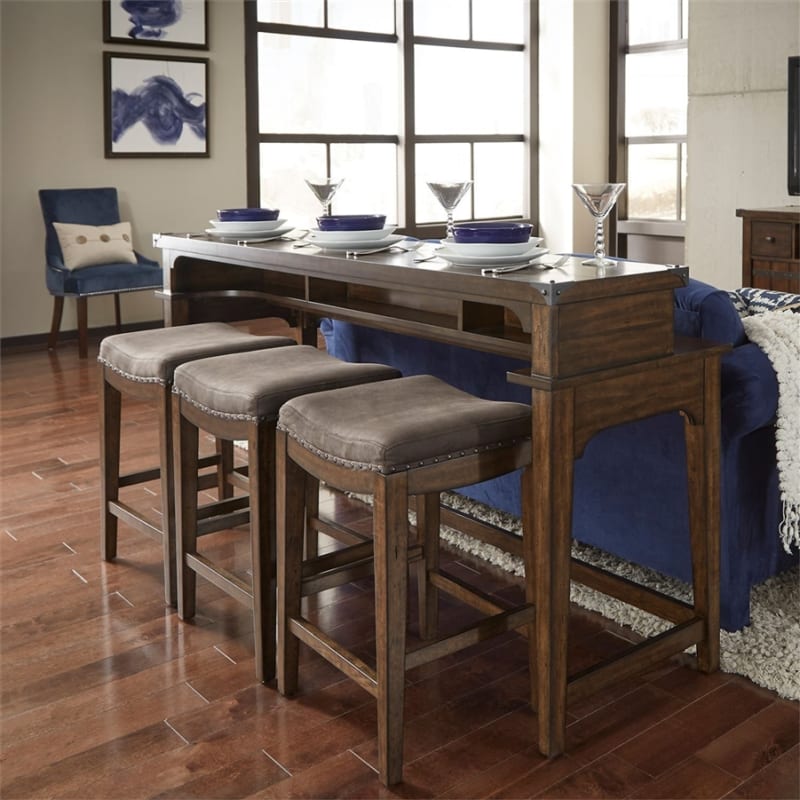 Aspen Skies 4 Piece Console Bar Table Set in Russet Brown Finish by ...