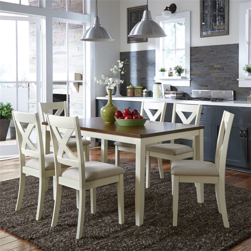 Thornton 7 Piece Dining Set in Cream Finish with Brown Top by Liberty ...
