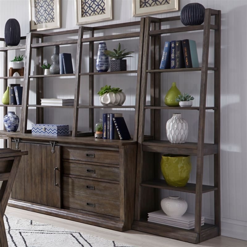 Stone Brooke Leaning Bookcase in Rustic Saddle Finish by Liberty ...