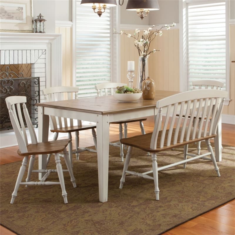 Al Fresco Rectangular Leg Table 6 Piece Dining Set in Driftwood & Sand ...