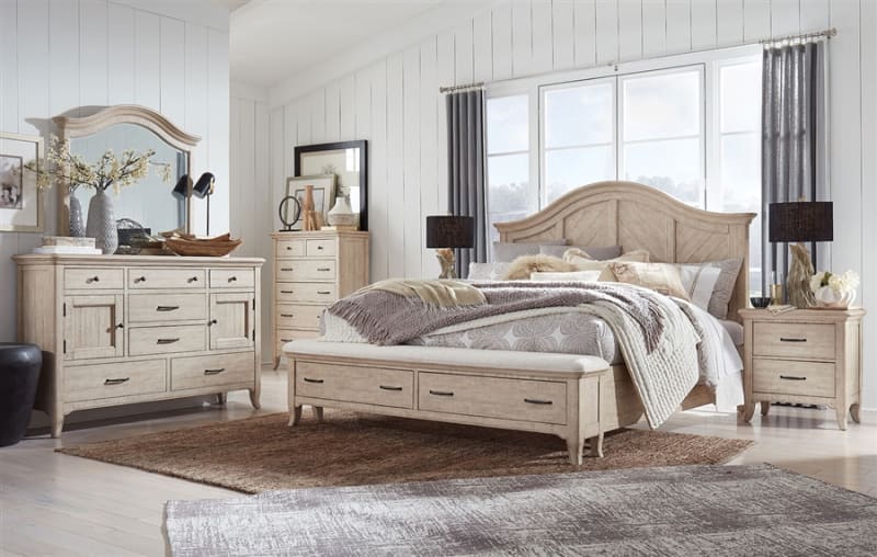 Harlow 6 Piece Panel Storage Bedroom Set in Weathered Bisque/Antique ...
