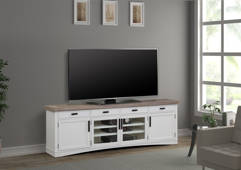 Americana Modern 92 Inch TV Console with Power Center in Dove Finish by ...