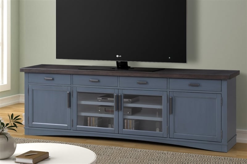 Americana Modern 92 Inch TV Console with Power Center in Denim Finish ...