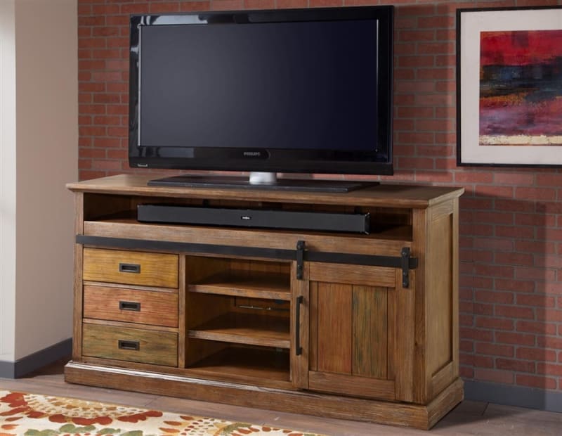 Hunts Point 67 Inch TV Console with Sliding Doors in Vintage Weathered ...