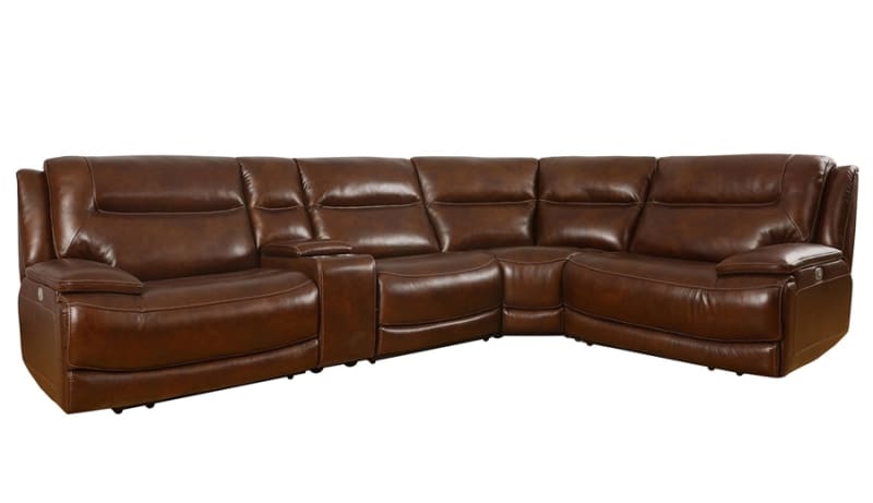 Colossus 5 Piece Power Sectional in Napoli Brown Leather by Parker ...