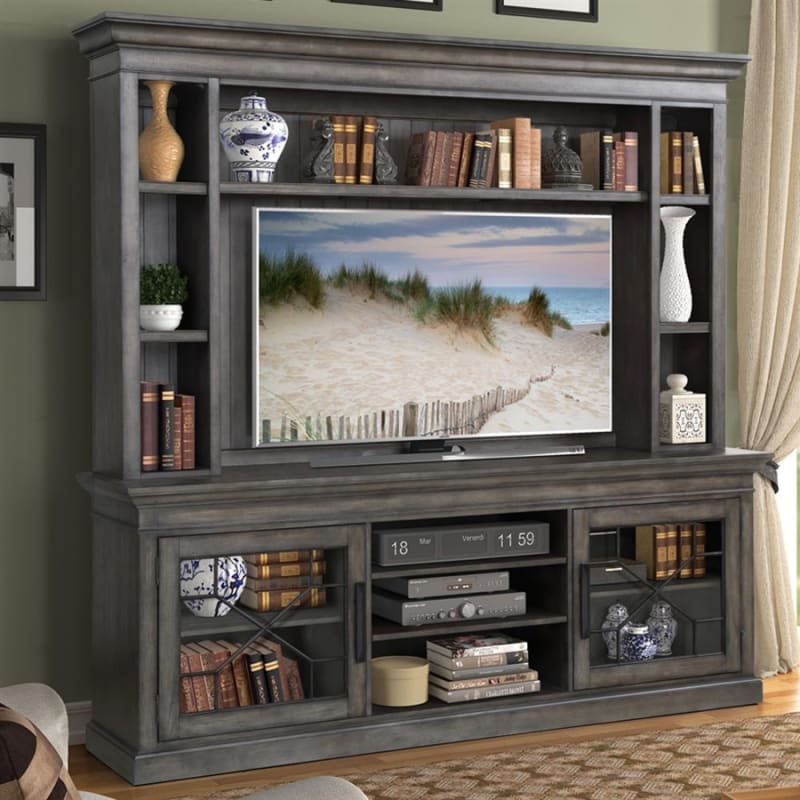 Sundance 92 Inch TV Console with Hutch in Smokey Grey Finish by Parker ...