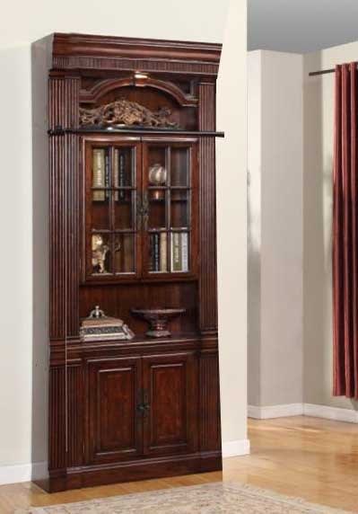 Wellington 32 Inch Glass Top Bookcase in Vintage Brown Mahogany Finish ...