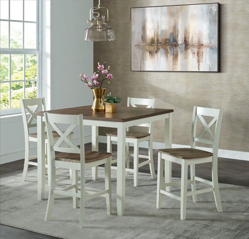 Carmel 5 Piece Counter Height Dining Set in 2-Tone White/Sand Finish by ...