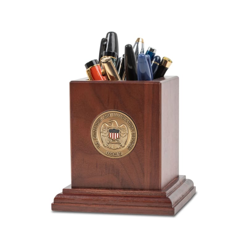 Wooden Pencil Cup w/ Coin (USCIS)