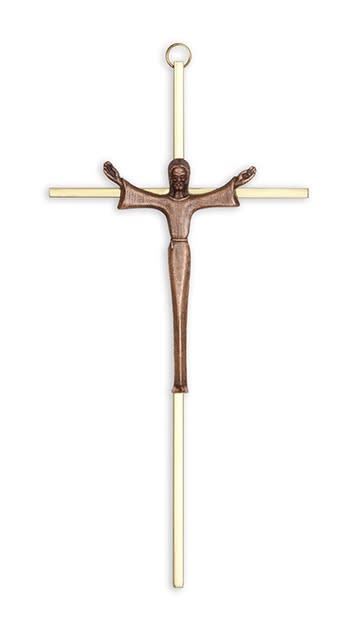 Crucifix- 10" Brass With Modern Risen Christ Figure - Brass/Copper ...
