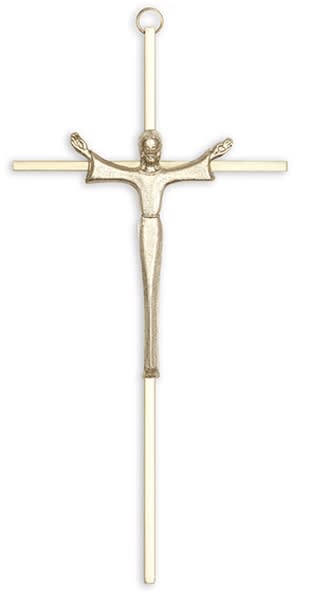 Crucifix- 10" Brass With Modern Risen Christ Figure - Brass/Bright Gold ...