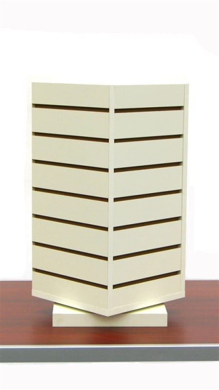 White Rotating Countertop Jewelry Display made from Slatwall