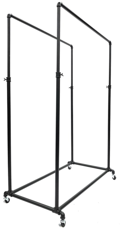 Industrial Pipe Bar Double Hang Rail Rolling Rack Black