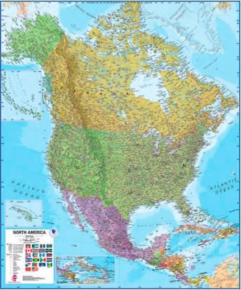 North America Wall Map with Flags. This political wall map of North ...