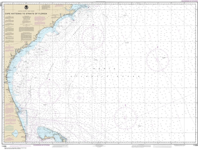 NOAA Chart 11009. Nautical Chart of the Gulf Coast - Cape Hatteras to ...